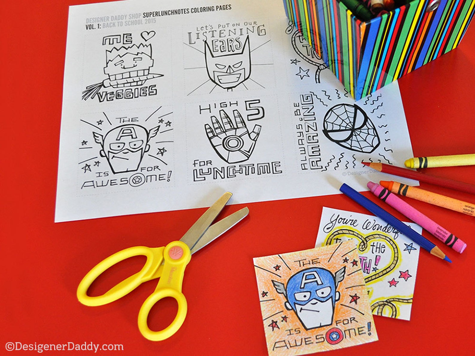 Superhero Lunch Notes + Coloring Page - Instant Download - Vol. 1: Back ...