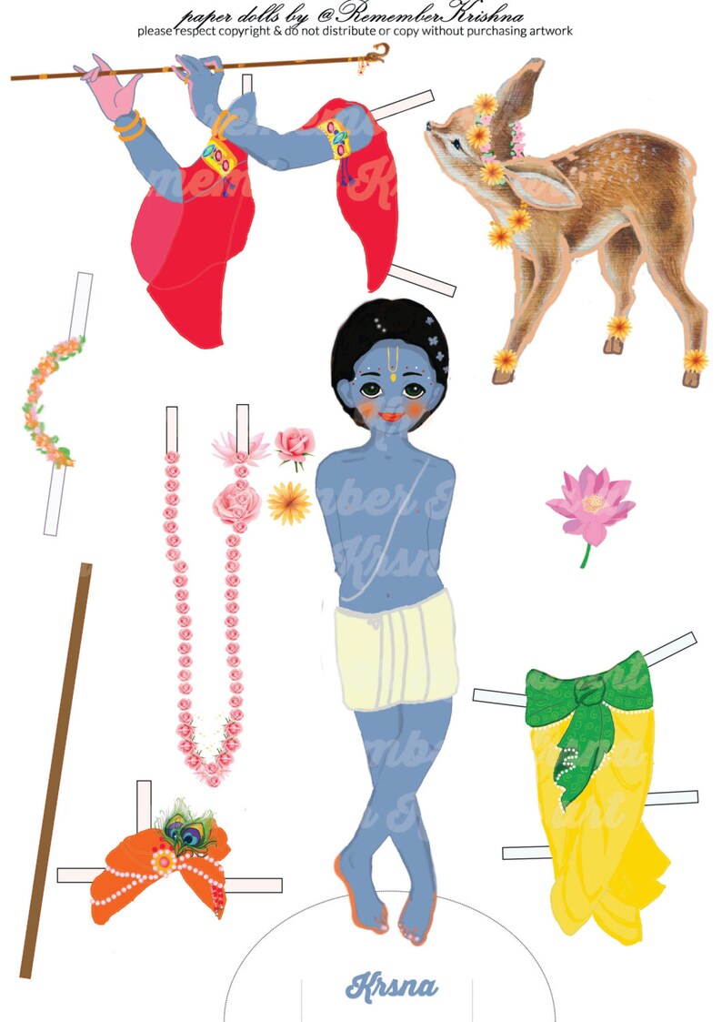 Paper Doll Krsna With Outfits - Printable Pdf - Remember Krishna With ...