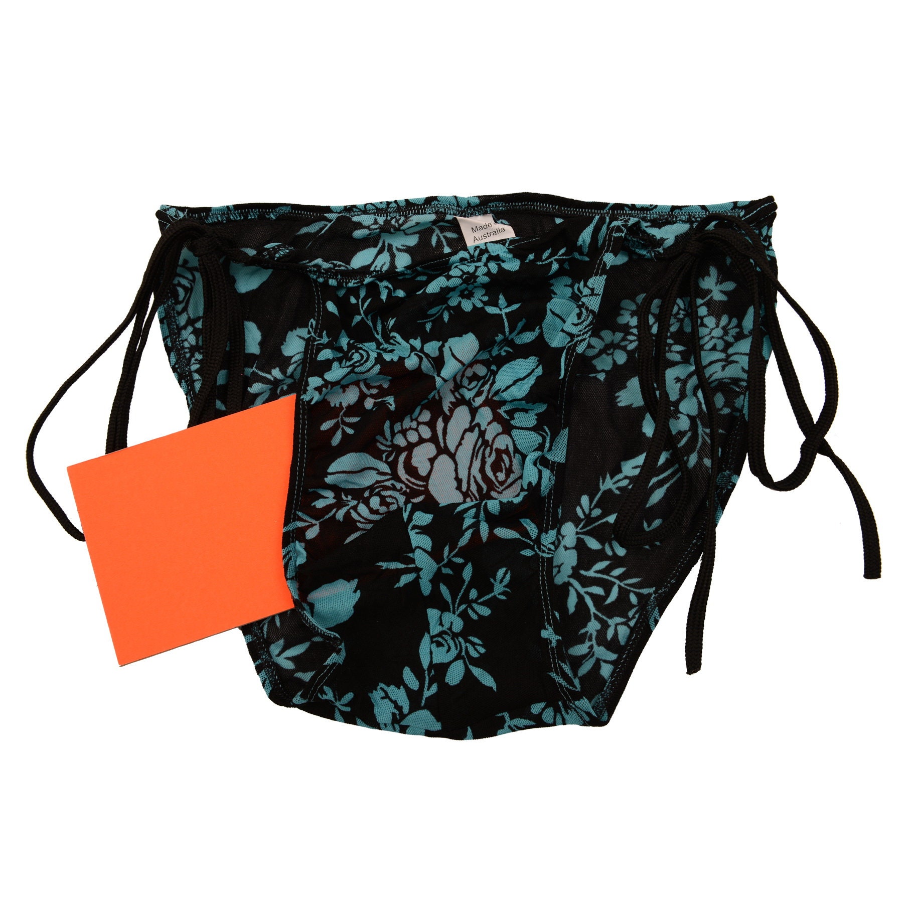 Mens UNLINED Sheer Black Teal Flower Pattern String Bikini, Australian ...
