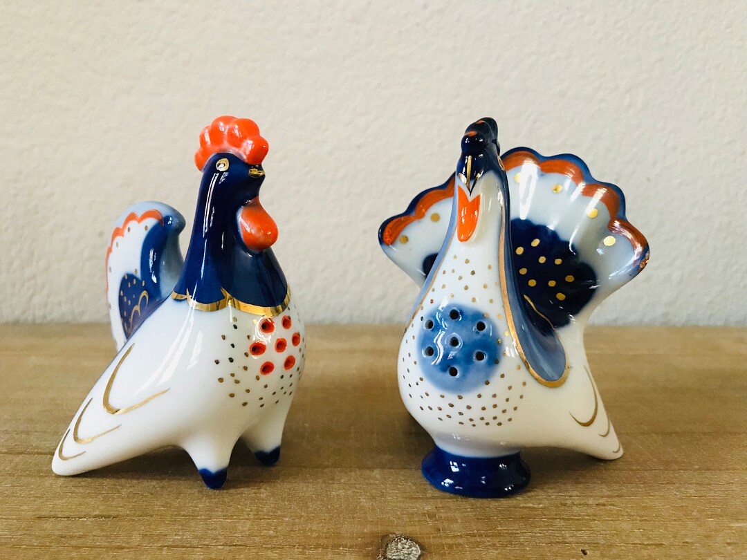 Vintage Porcelain Salt Pepper Shaker Bird Rooster Hen Ukrainian Russian ...