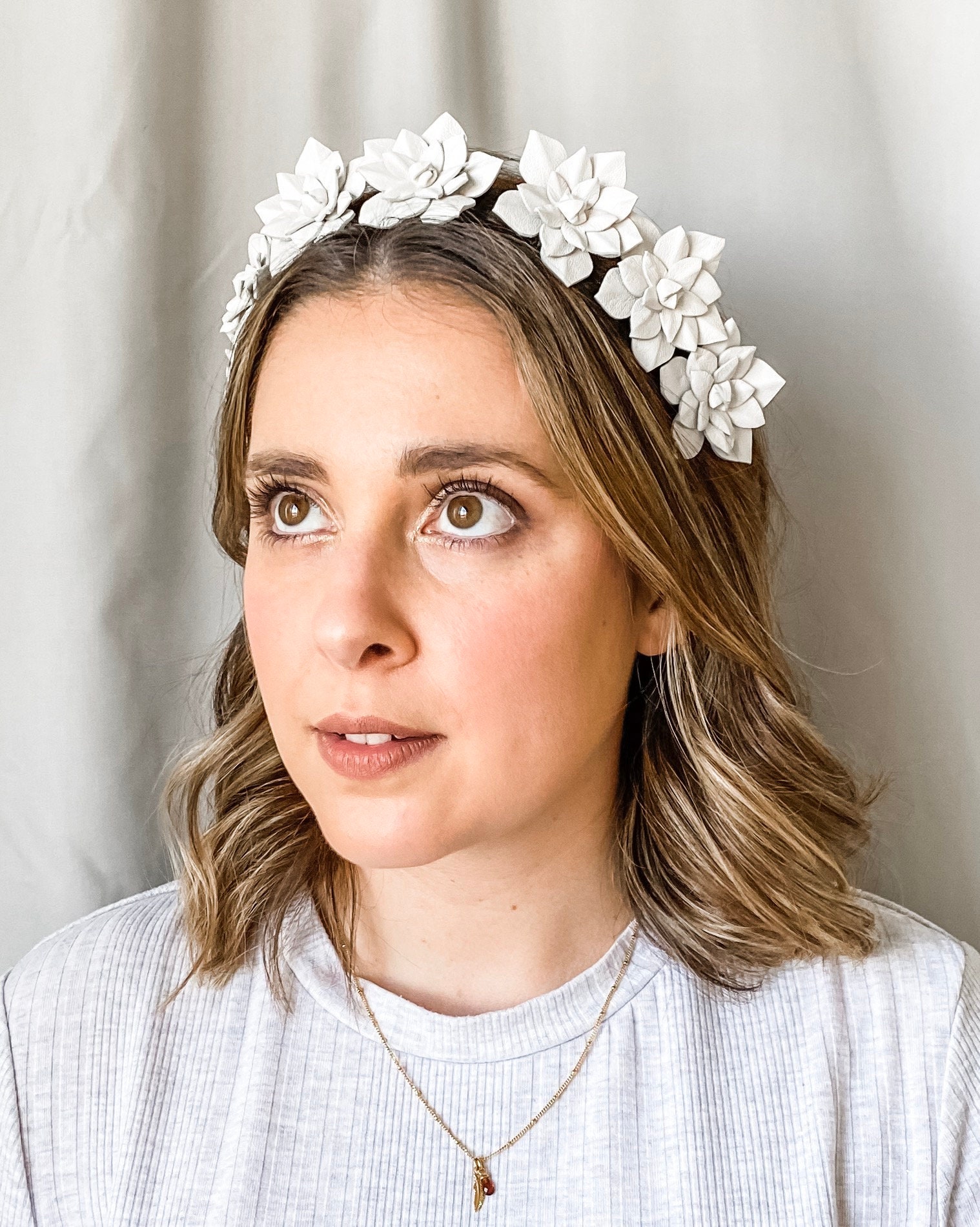 Leather Flower Crown Fascinator Headpiece headband White | Etsy