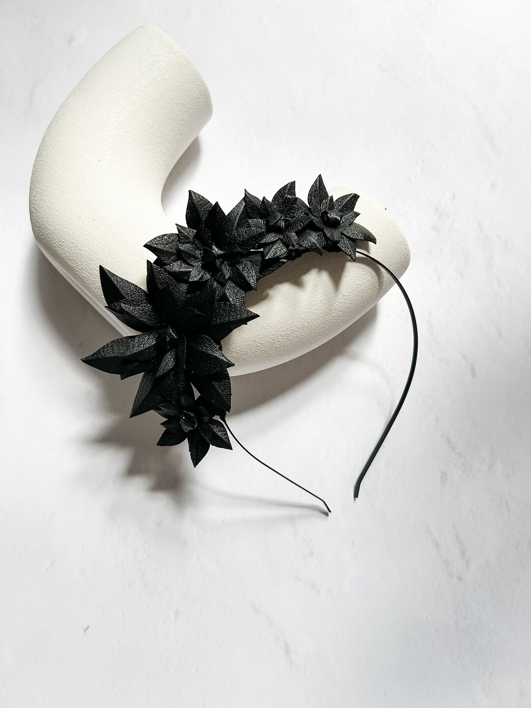 Black Leather Flower Crown Fascinator Headpiece Headband - Etsy Australia