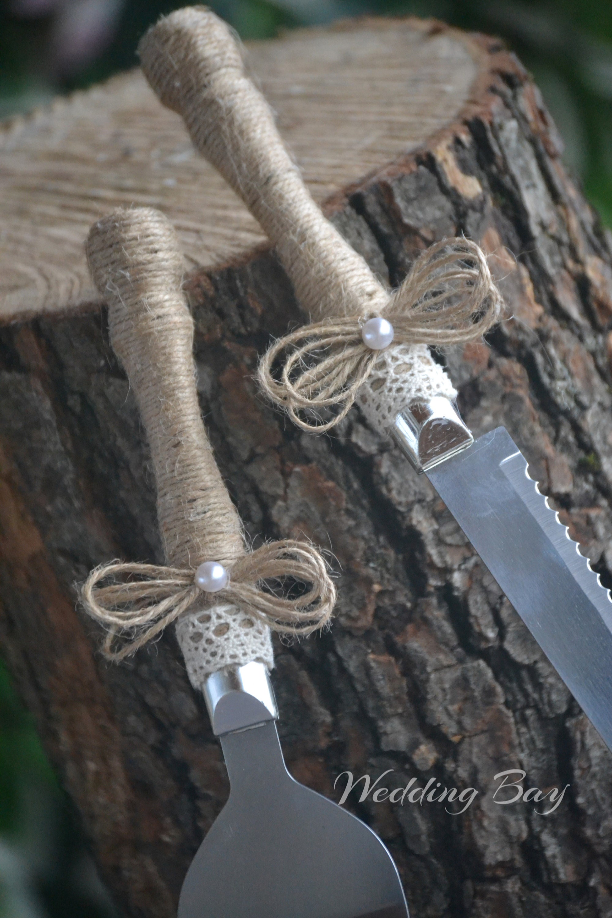 Rustic Wedding Cake Cutting Set: Burlap & Lace, Personalized - Etsy