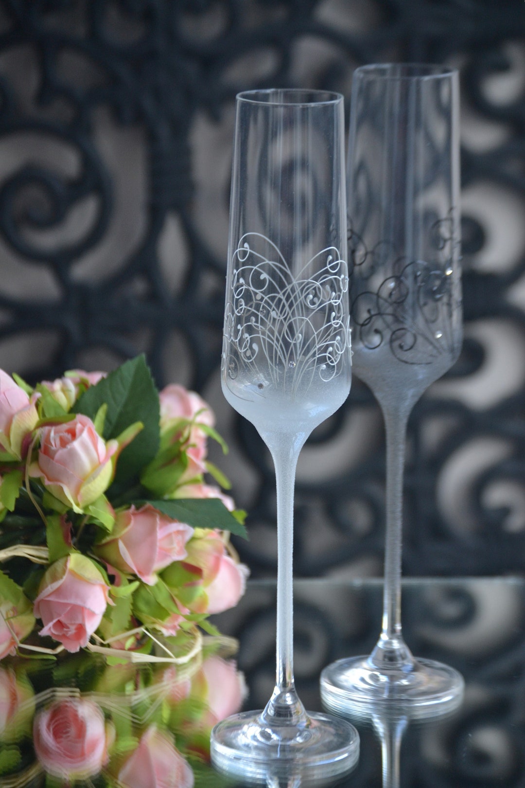 Hand-painted Wedding Champagne Flutes Adorned With Swirling Patterns in ...