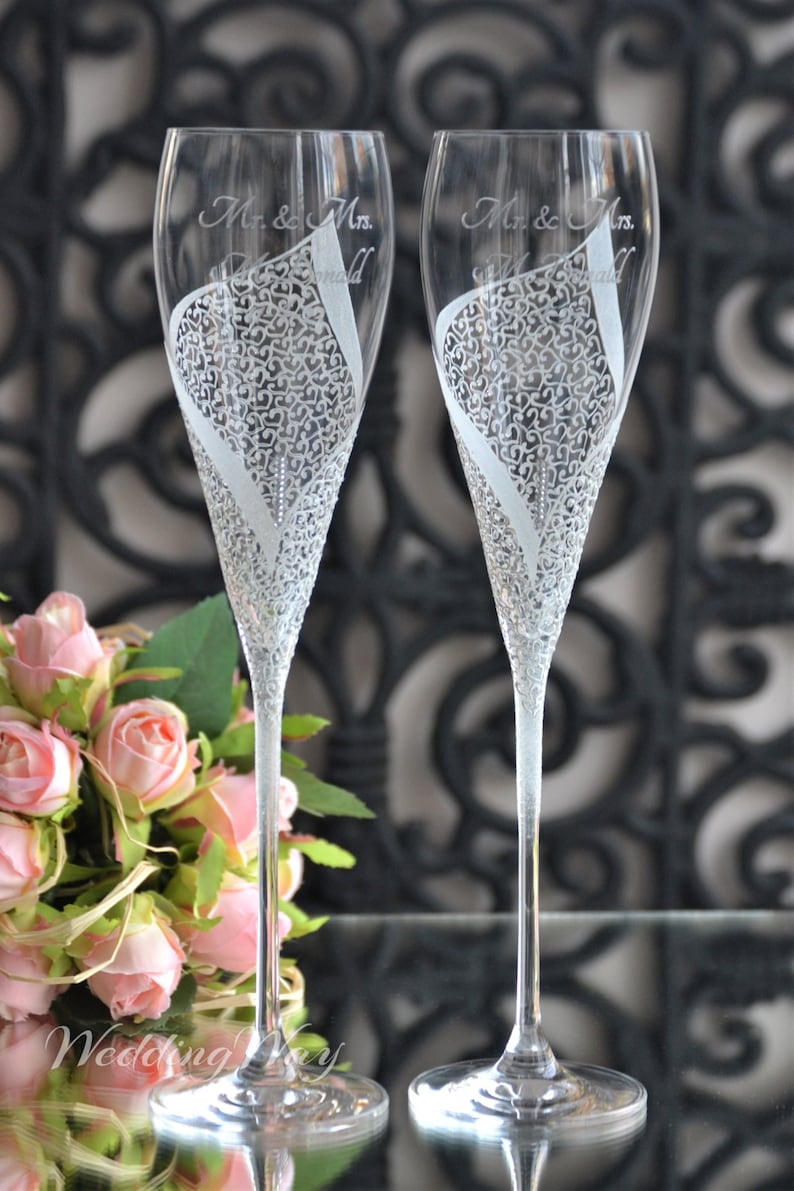 Calla Lily Wedding Champagne Flutes: Hand-painted Swarovski Crystal ...