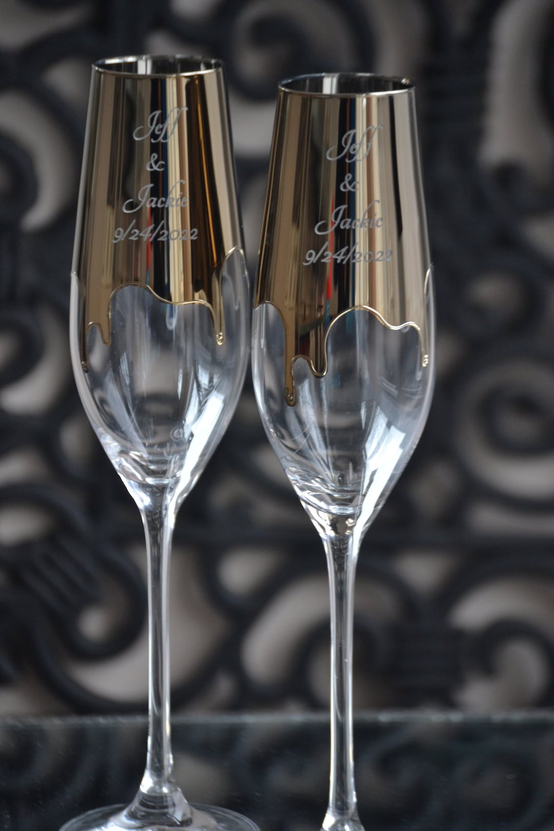 Gold Wedding Glasses, Metal Champagne Flutes for Bride and Groom, 50th ...