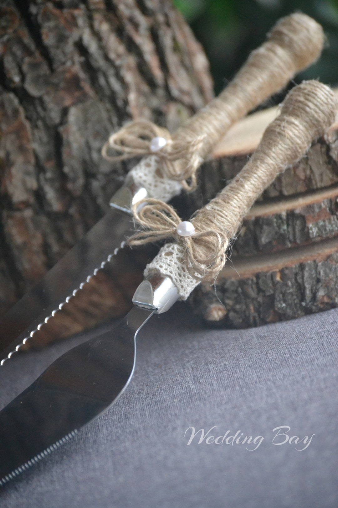 Rustic Wedding Cake Cutting Set: Burlap & Lace, Personalized - Etsy