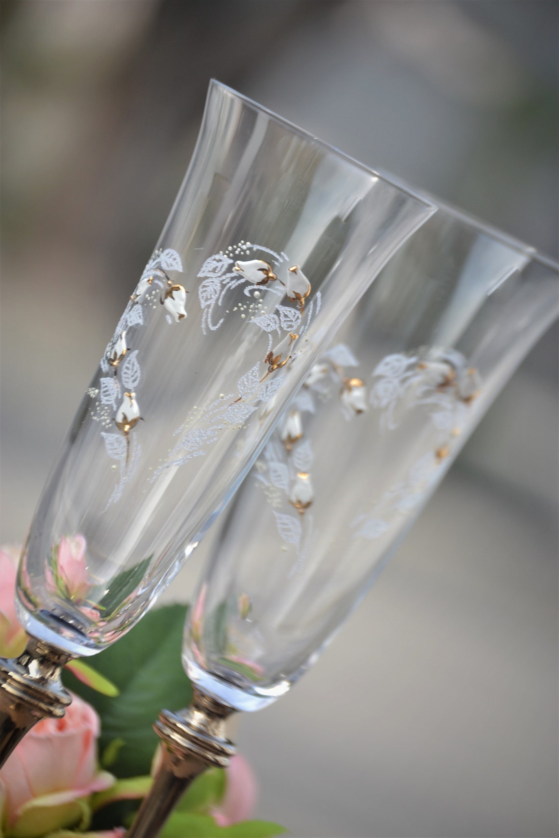 Toasting Glasses for Wedding Champagne Flutes With Whreath of - Etsy