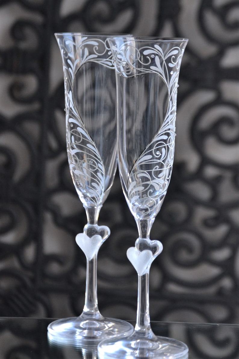 Personalized Wedding Toasting Flutes: Lace Design, Crystal Accents - Etsy