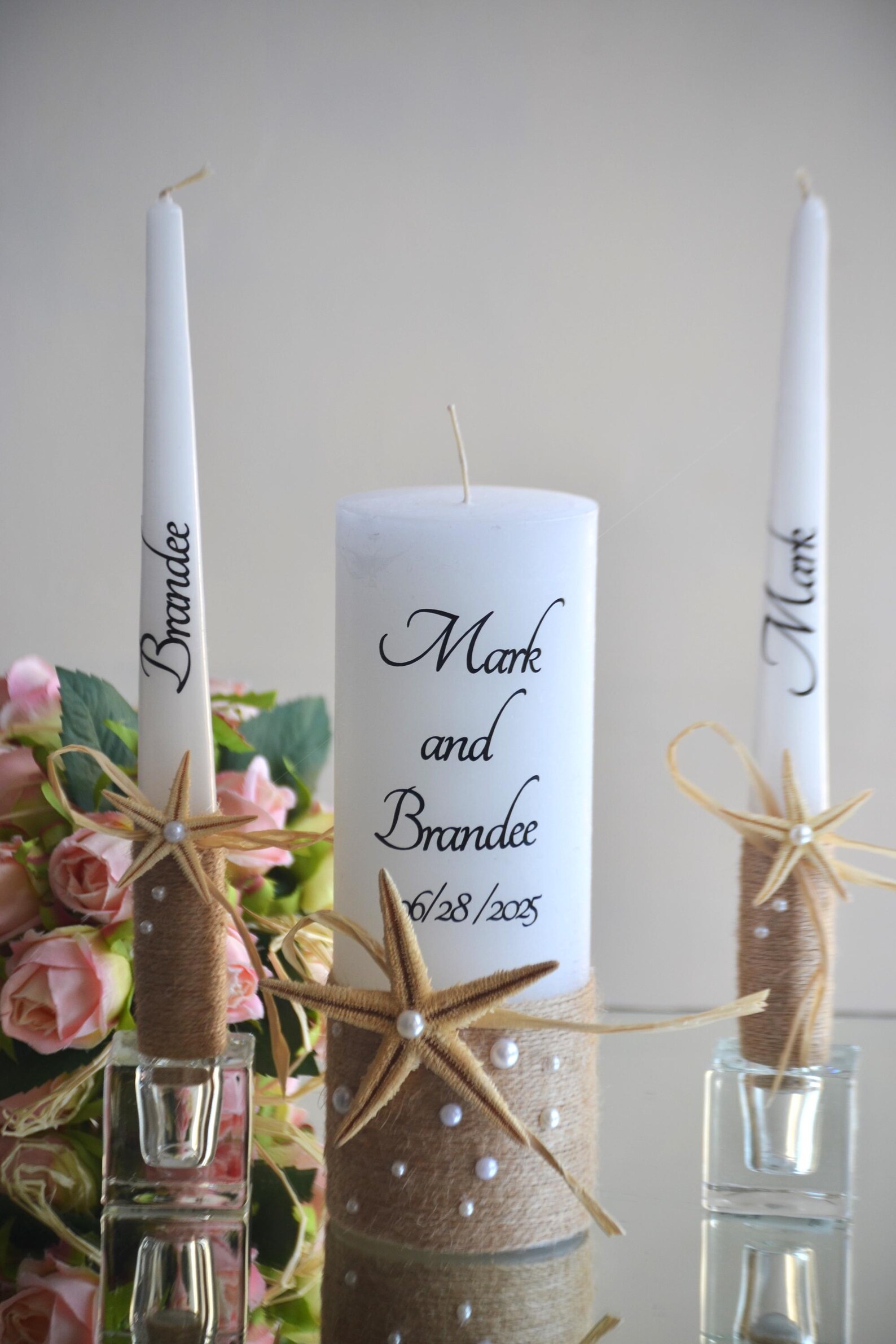 Beach Wedding Unity Candle Set, Personalized Unity Candle Set With ...