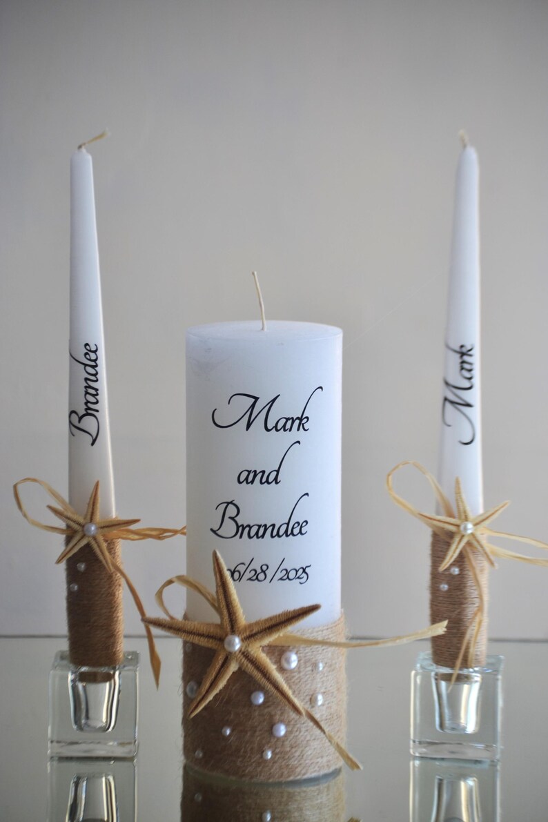 Beach Wedding Unity Candle Set, Personalized Unity Candle Set With ...