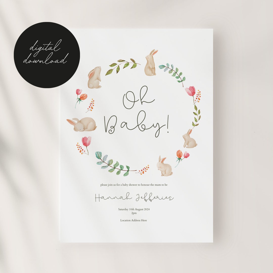Editable Cute Rabbit Baby Shower Invitations A5 Digital - Etsy
