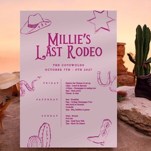 Editable Pink Cowboy Hen Do Itinerary A5 Size Canva Download Last Rodeo ...