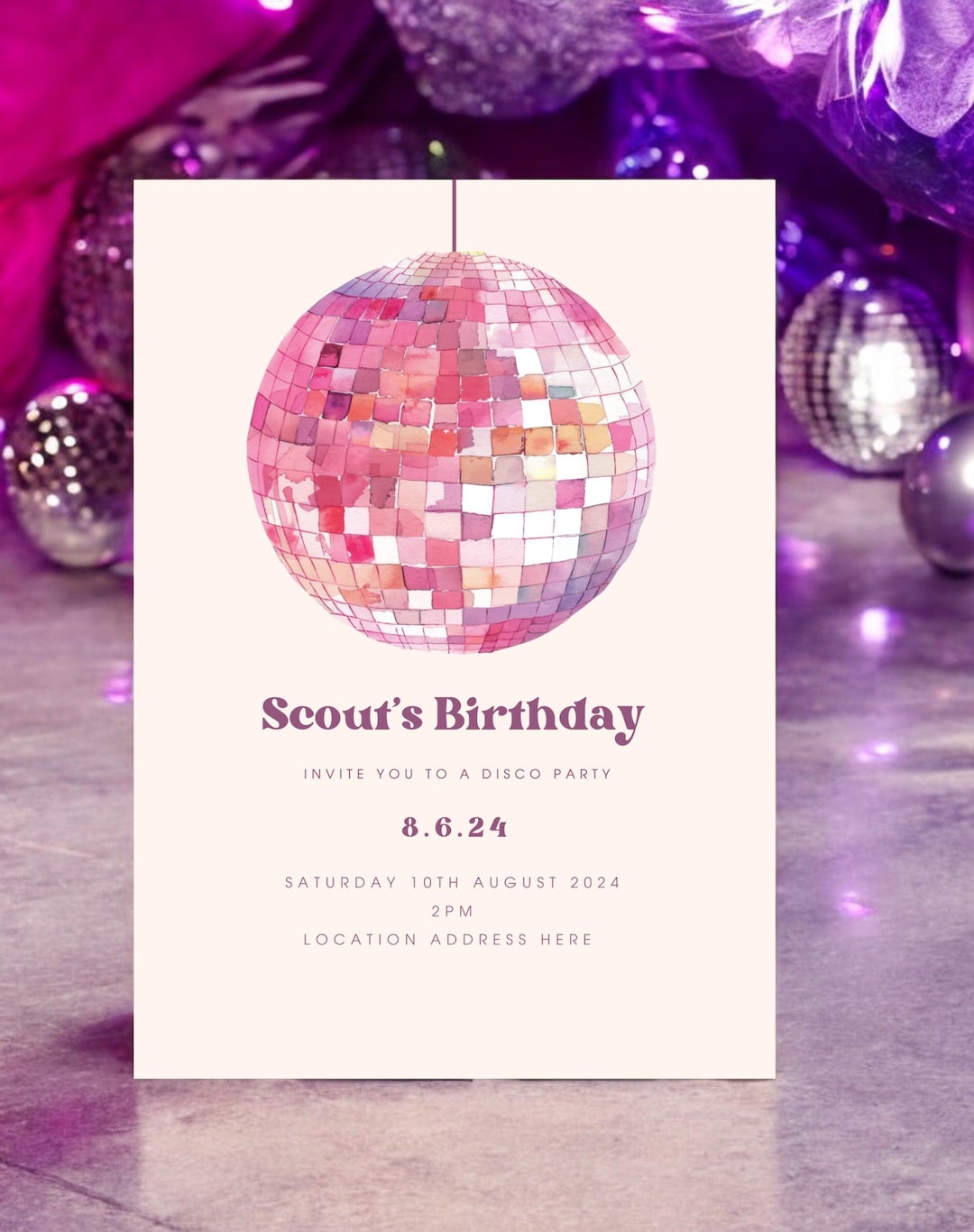 Scout Disco Ball Birthday Invitation Template | 5x7" Digital Design for ...