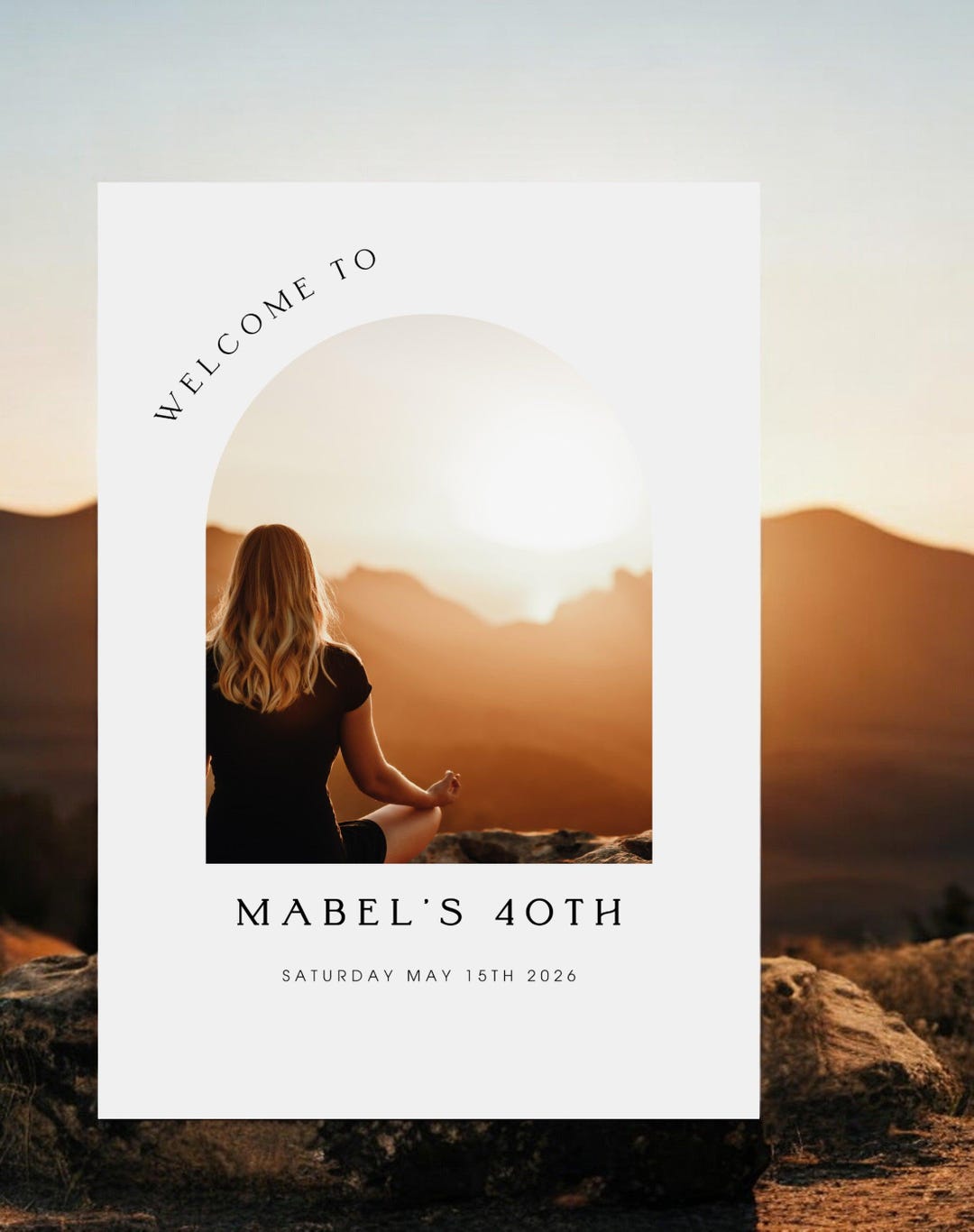 Mabel Arched Photo Birthday Party Welcome Sign Canva Digital Template ...