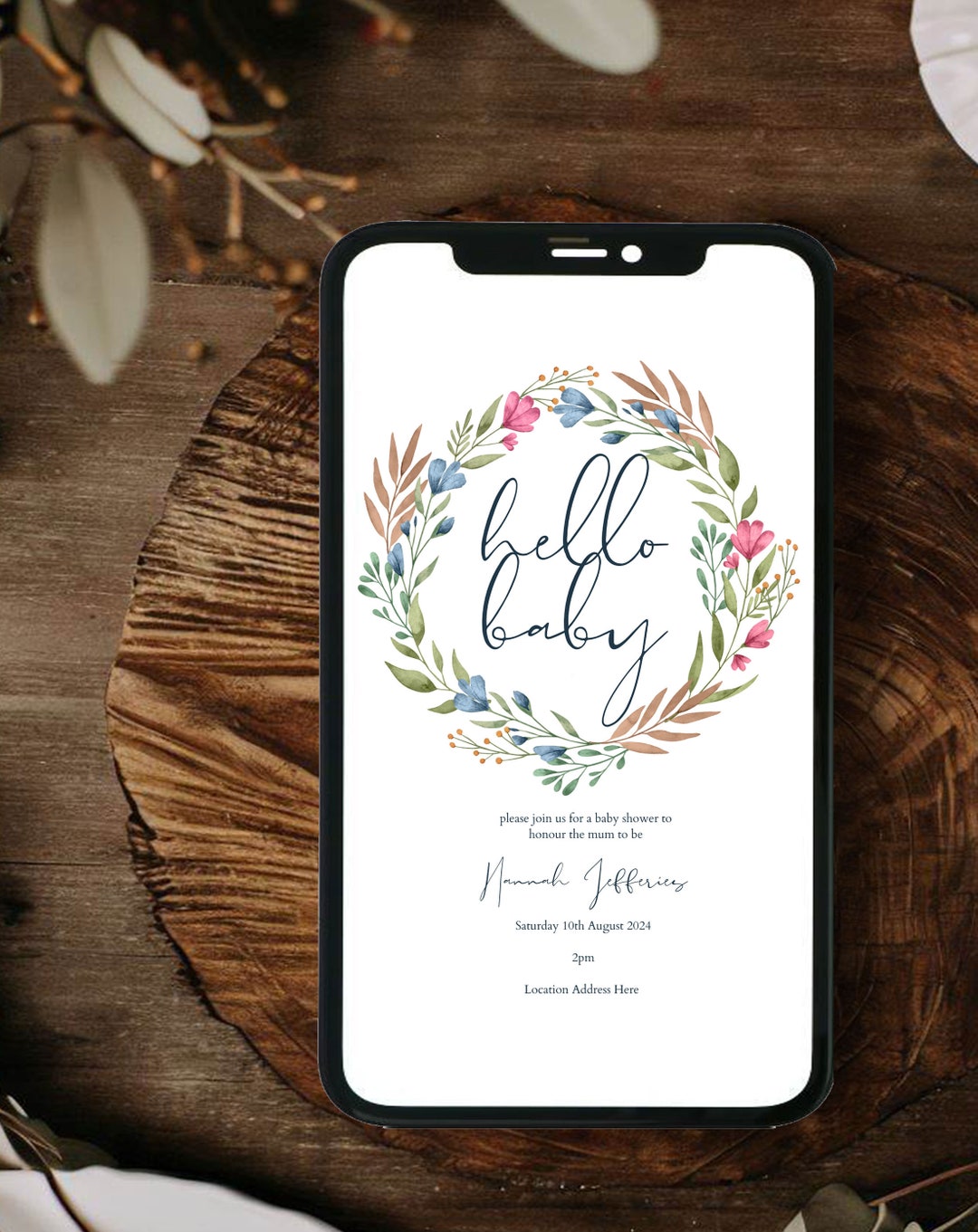 Floral Wreath Baby Shower Invitation Template Hello Baby - Etsy