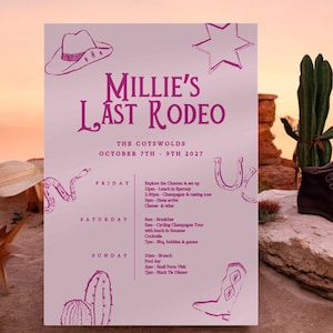 Editable Pink Cowboy Hen Do Itinerary A5 Size Canva Download Last Rodeo ...