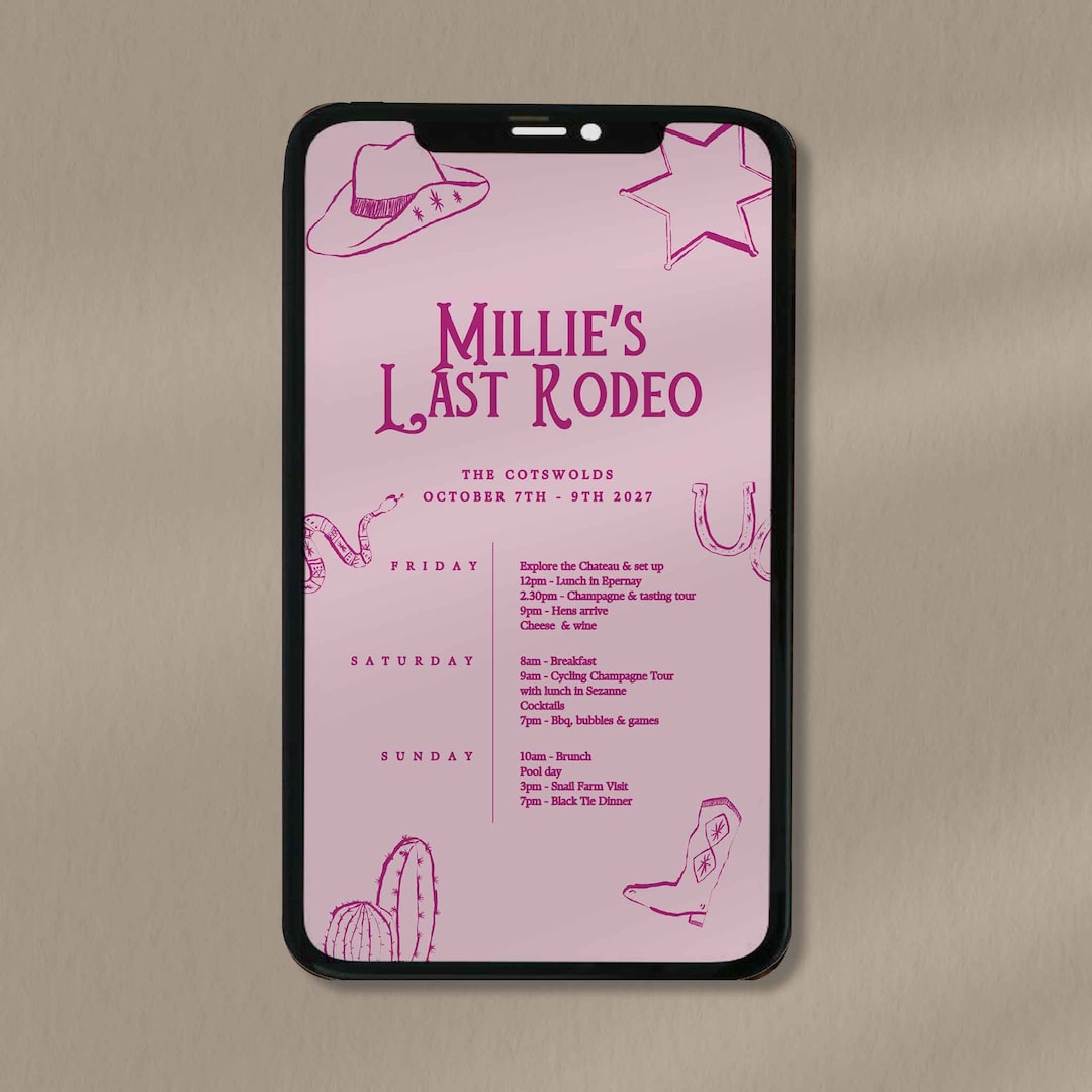 Editable Pink Cowboy 'last Rodeo' Hen Do Itinerary Phone Version canva ...