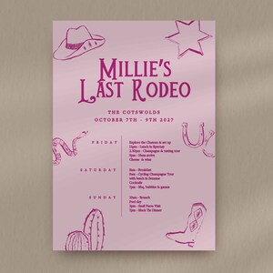 Editable A5 'last Rodeo' Pink Cowboy Hen Do Itinerary Template canva - Etsy