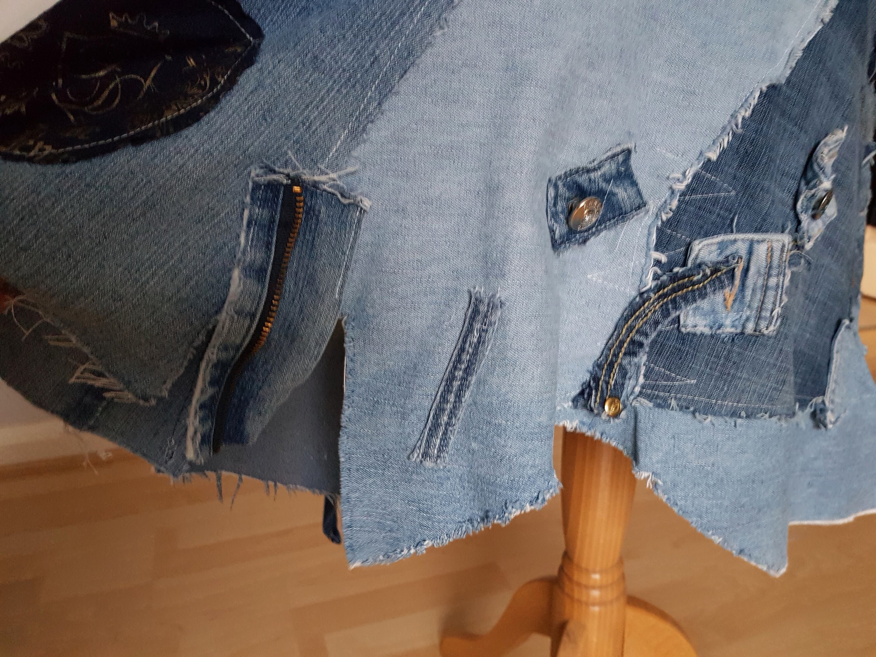Patchwork Denim Skirt, Patch Denim Skirt, Upcycled Denim Clothes ...