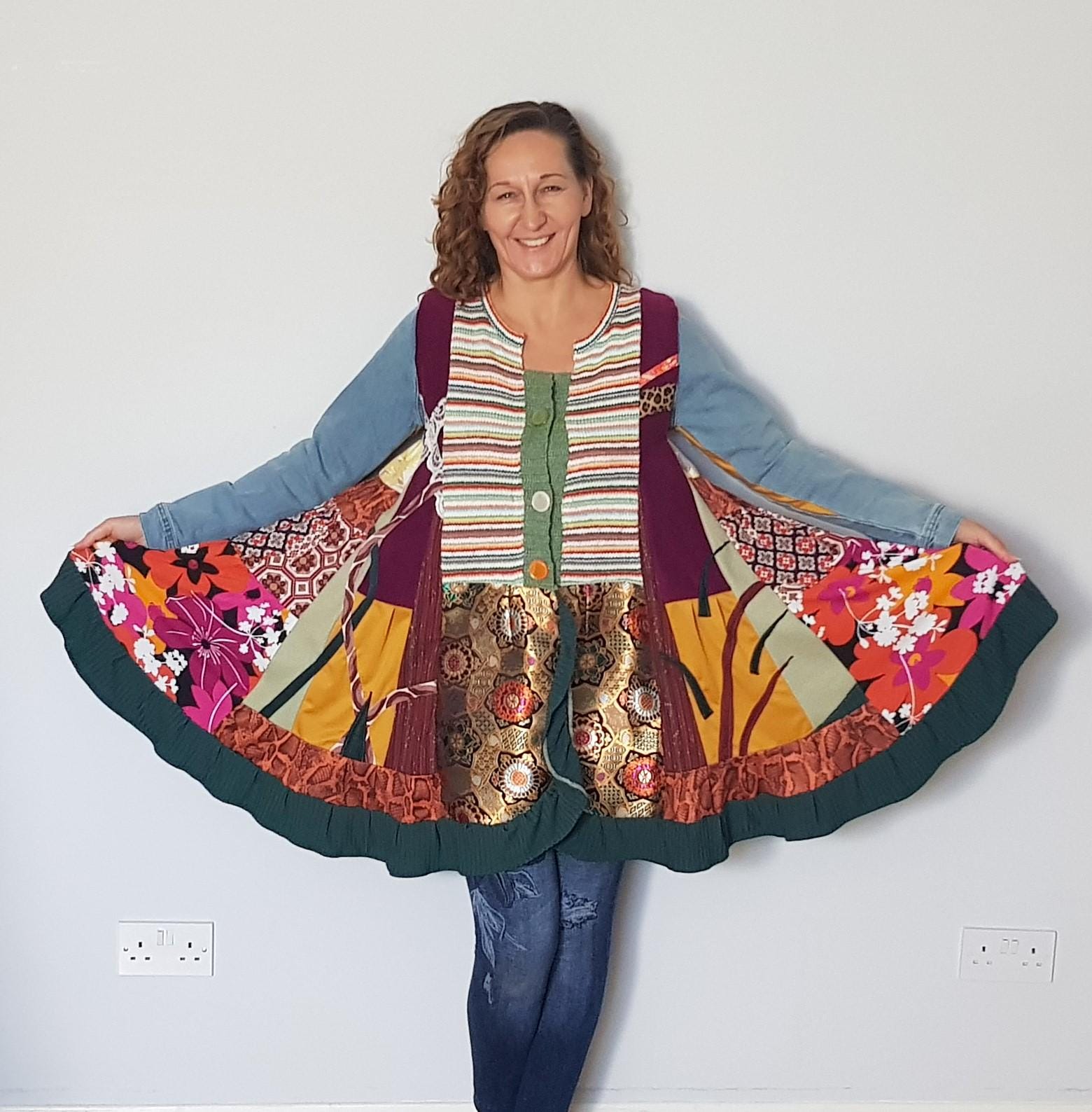 Upcycled Sweater Coat, Recycle Denim Duster, Upcycle Clothing for Women ...
