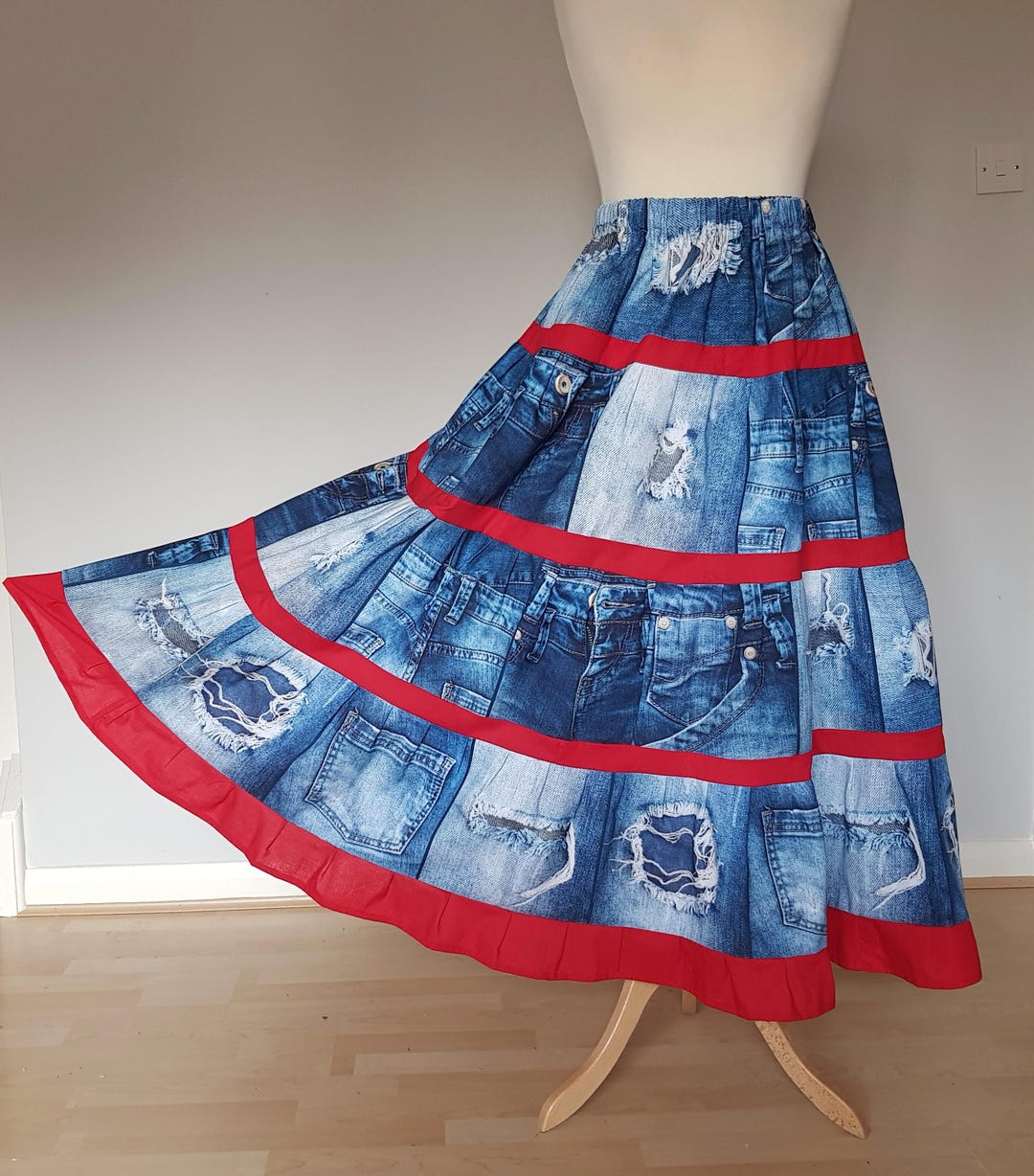 Cowgirl Skirt, Western Skirt Long, Ripped Denim Look Like Skirt, Denim ...