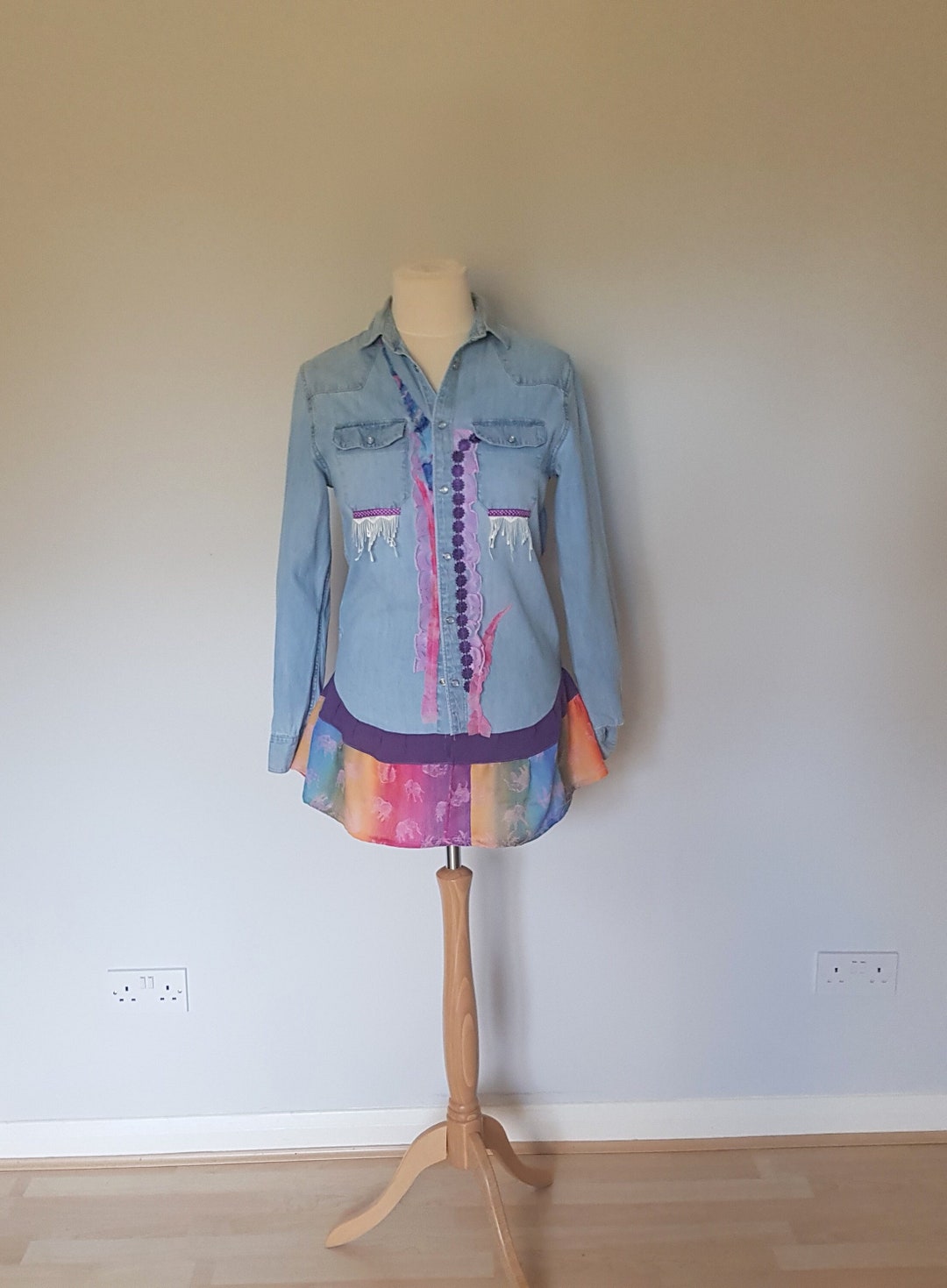 Upcycled Denim Shirt, Recycled Denim Clothes, Bohemian Clothing ...