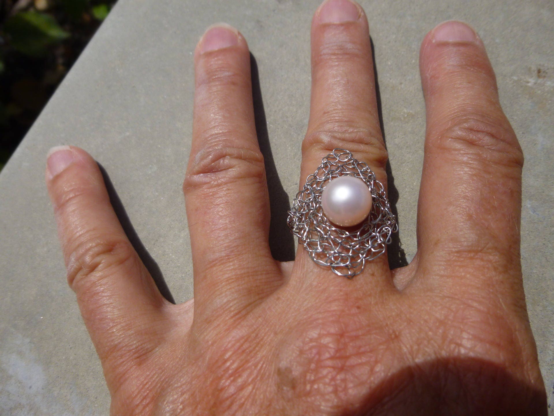 Grey Gold Thread Ring With White Pearl - Etsy