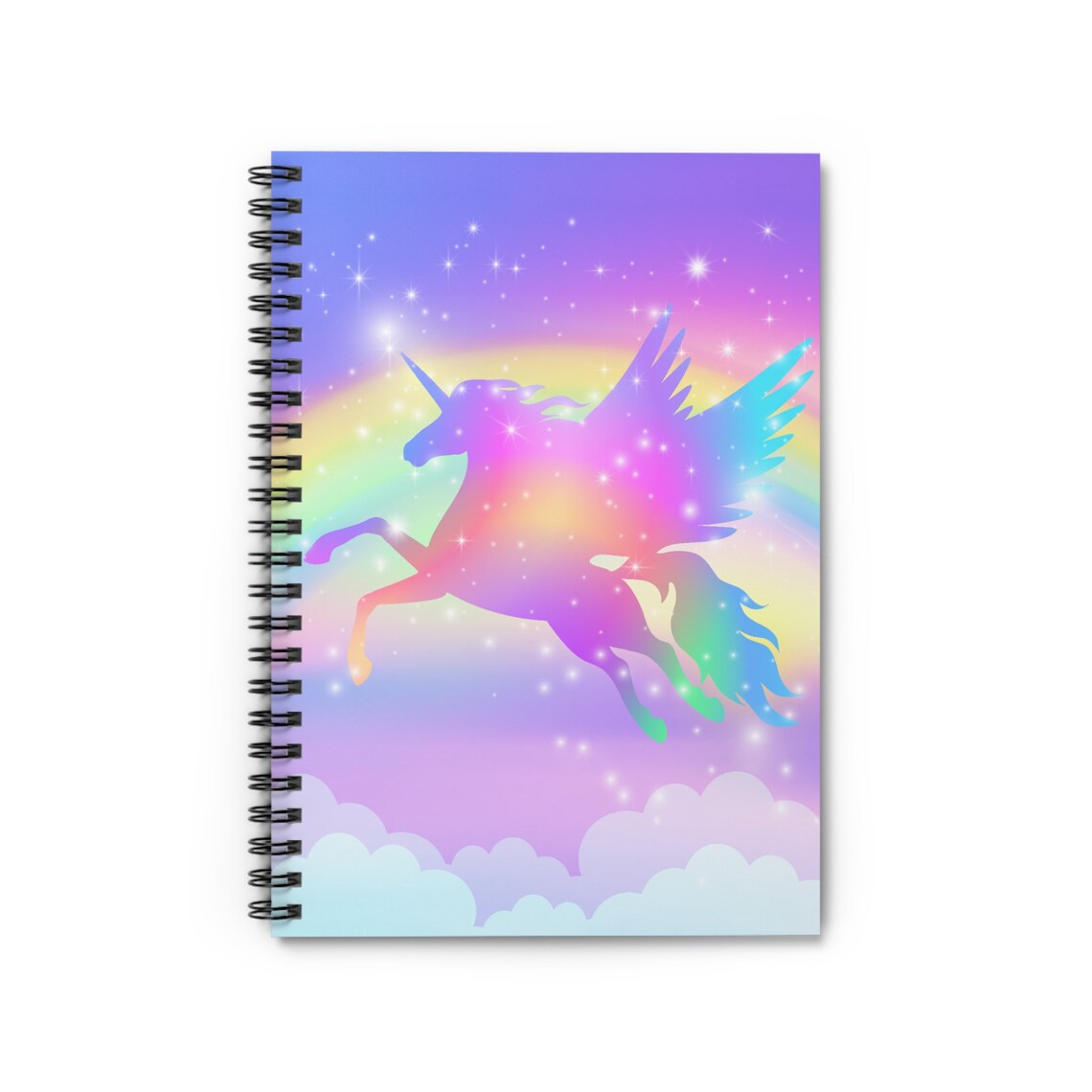 Whimsical Rainbow Unicorn Pegasus Spiral Notebook - 118 Ruled Pages ...