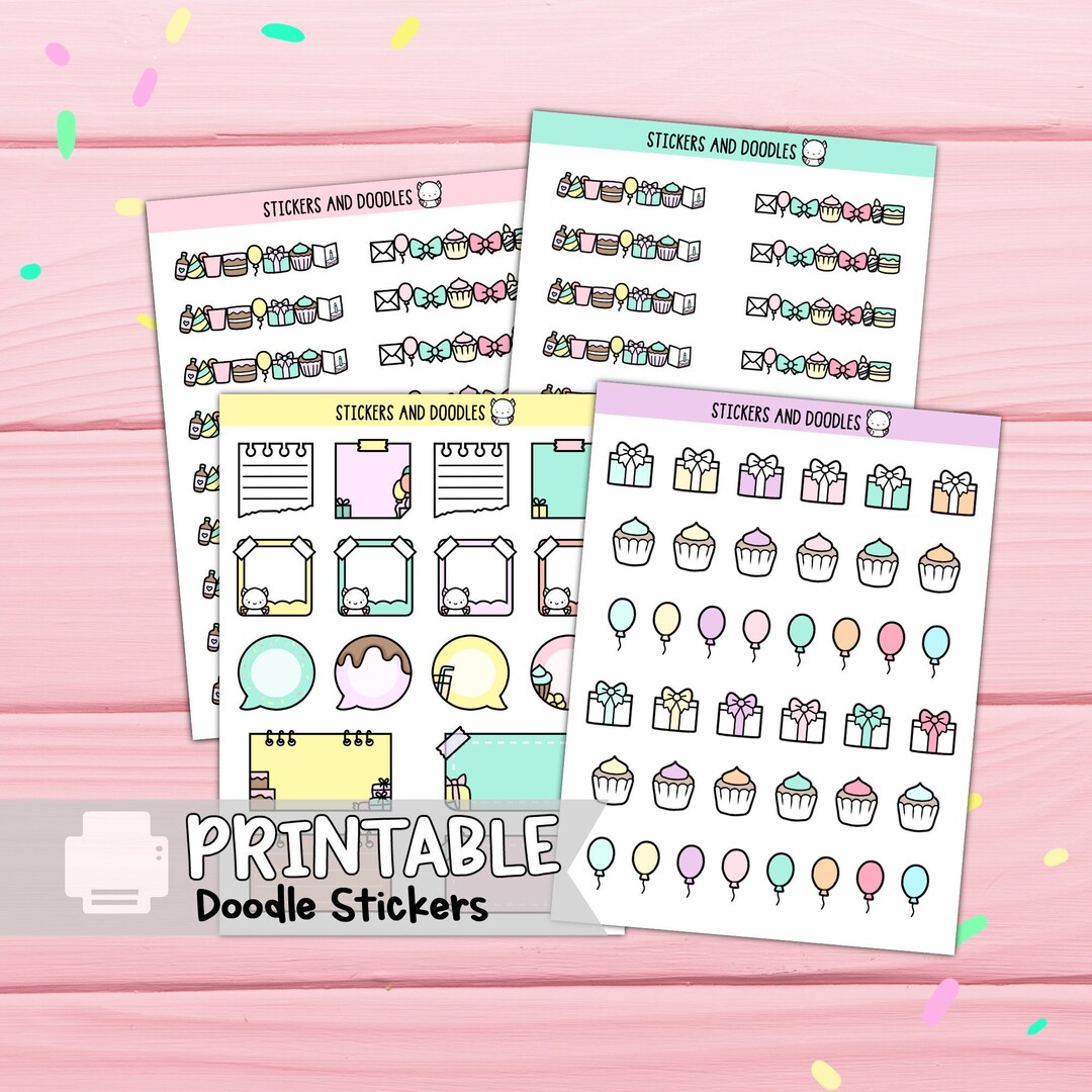 Printable Stickers: Rainbow Dreams Doodles Planner Sticker Digital ...