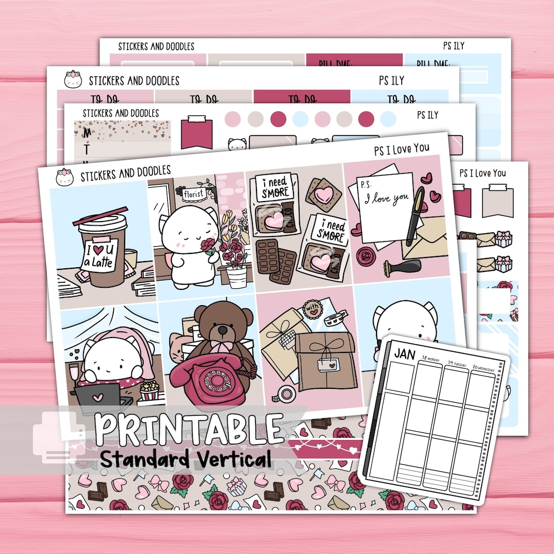 Printable: PS I Love You Standard Vertical Weekly Page Planner Sticker ...