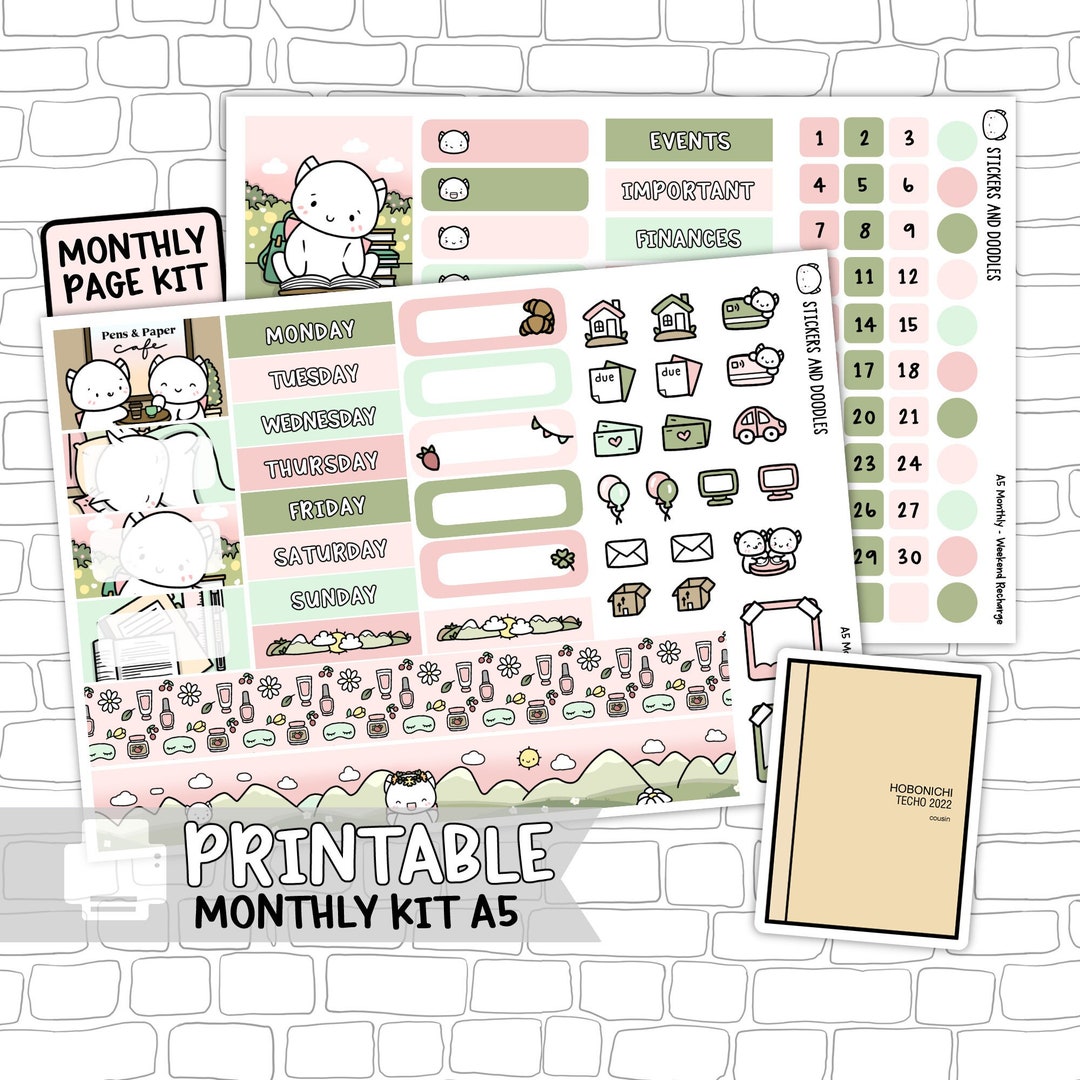 Printable: MONTHLY PAGE Weekend Recharge A5 Hobonichi Cousin Planner ...
