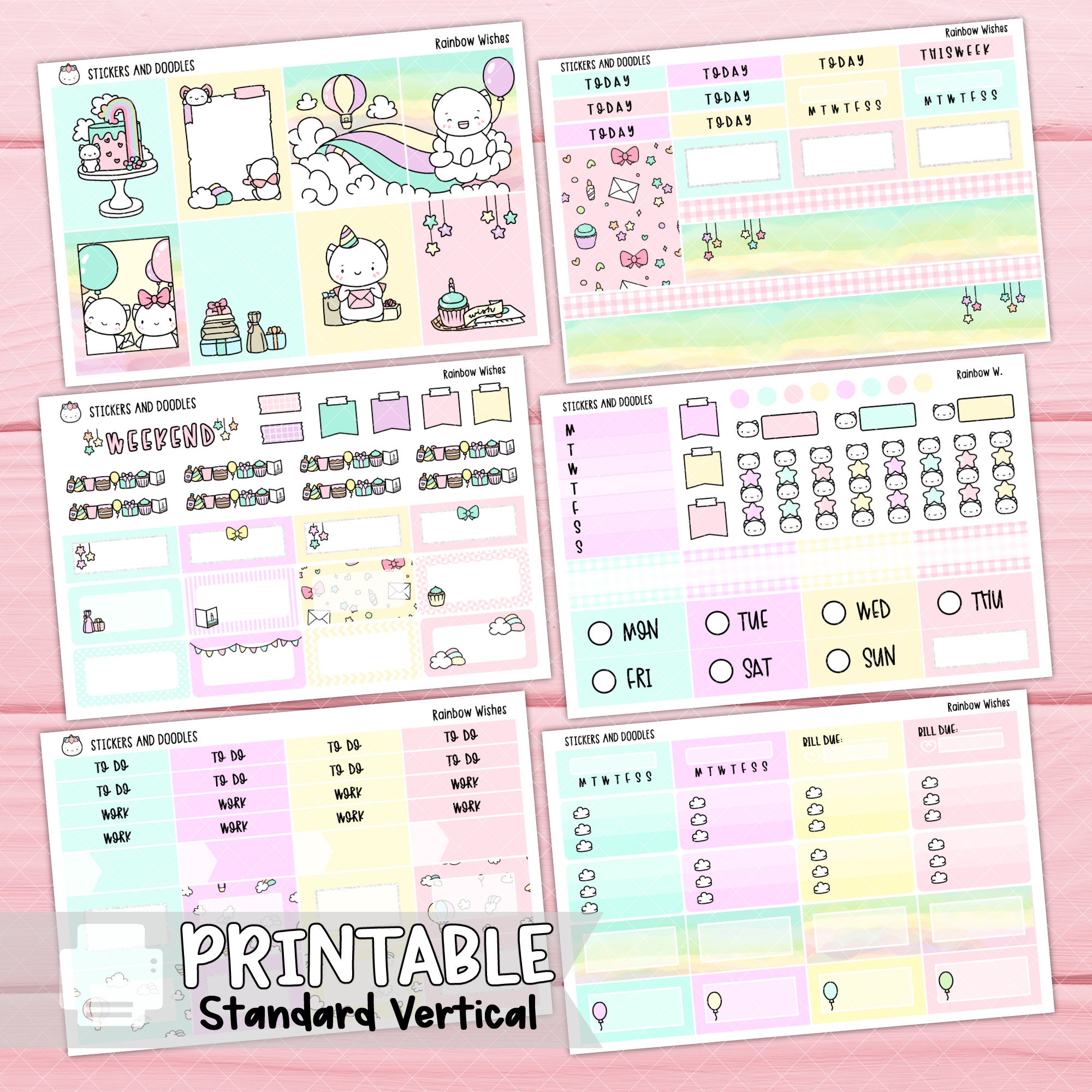 Printable: Rainbow Wishes Standard Vertical Weekly Page - Etsy