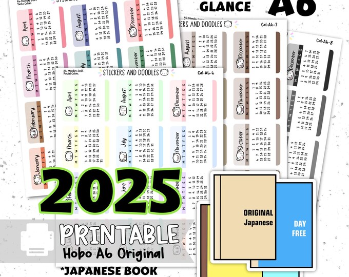 Printable Stickers: "2025 A6 CALENDAR PAGE Sunday & Monday Start ...