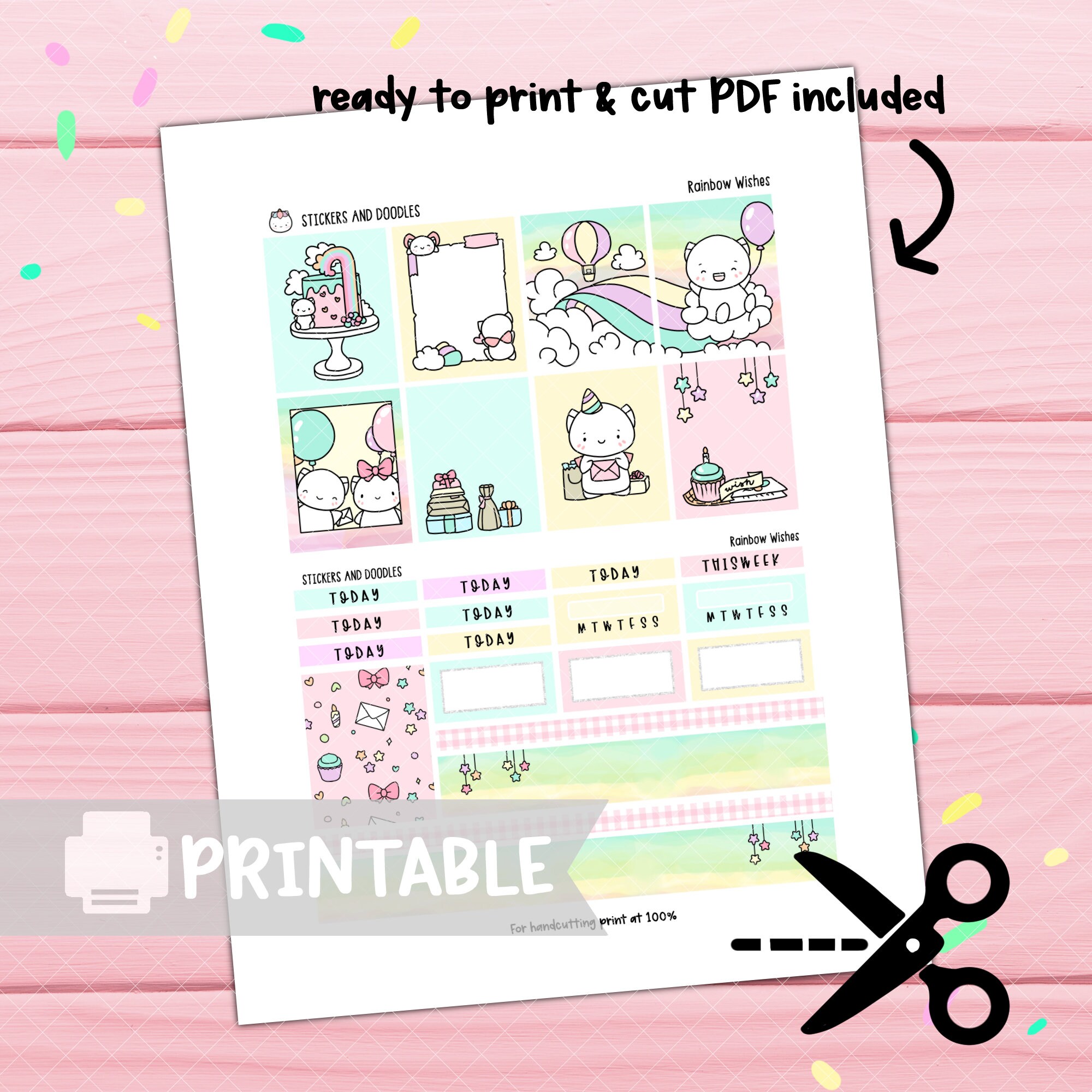 Printable: Rainbow Wishes Standard Vertical Weekly Page - Etsy