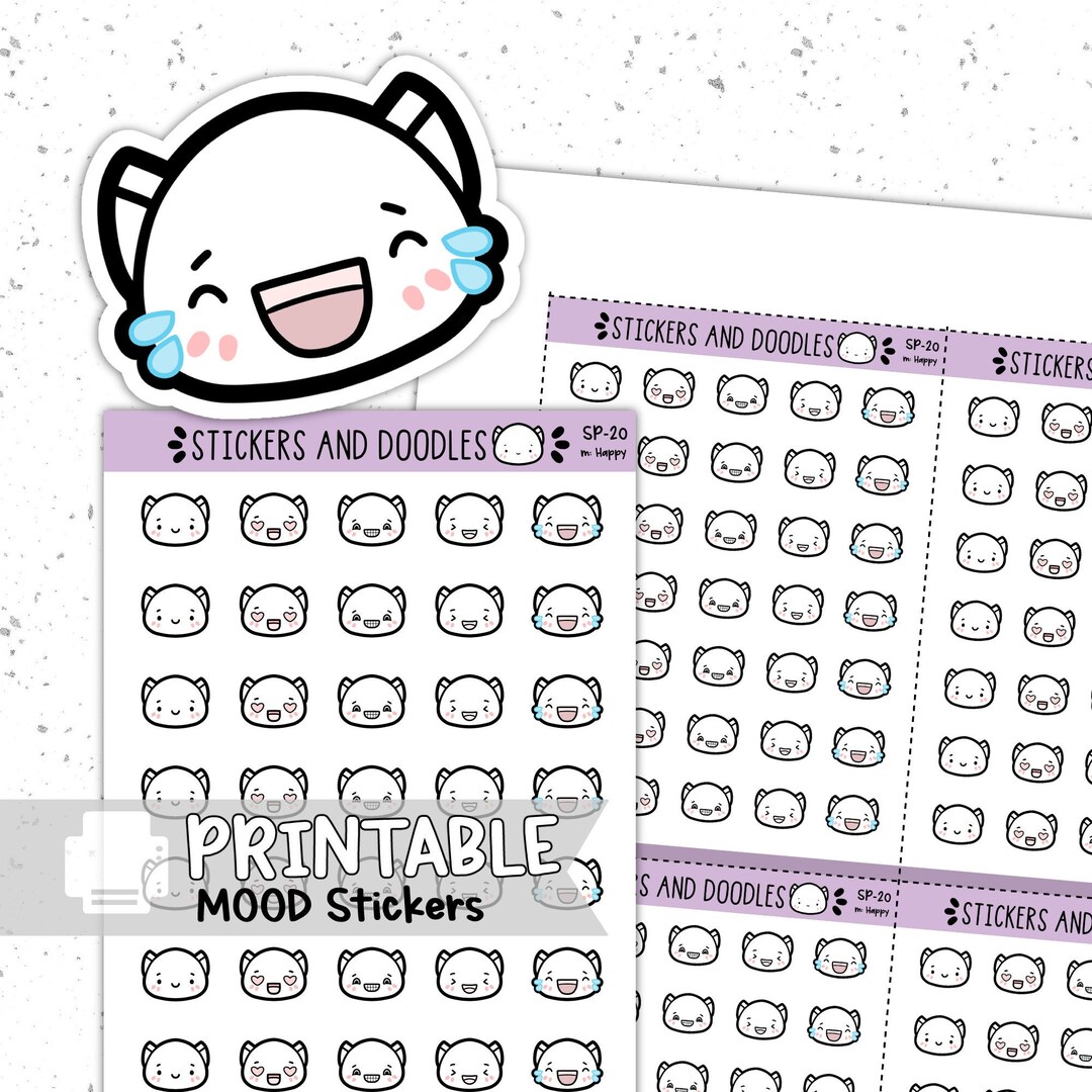 Printable Stickers: Happy Mood Emote Doodles Deco Plannerstickers ...