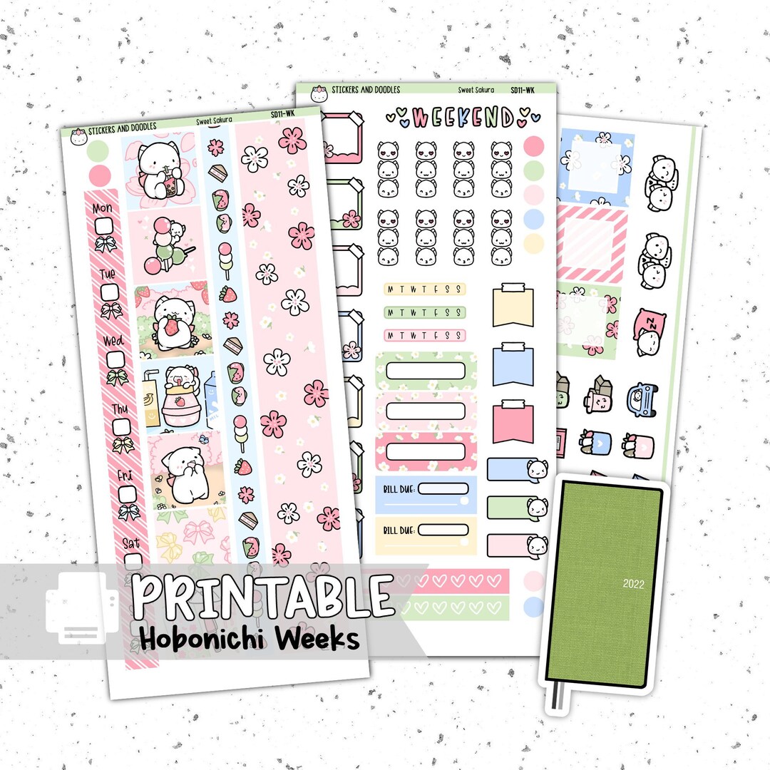 Printable: "sweet Sakura" Hobonichi Weeks Planner Stickers Digital ...
