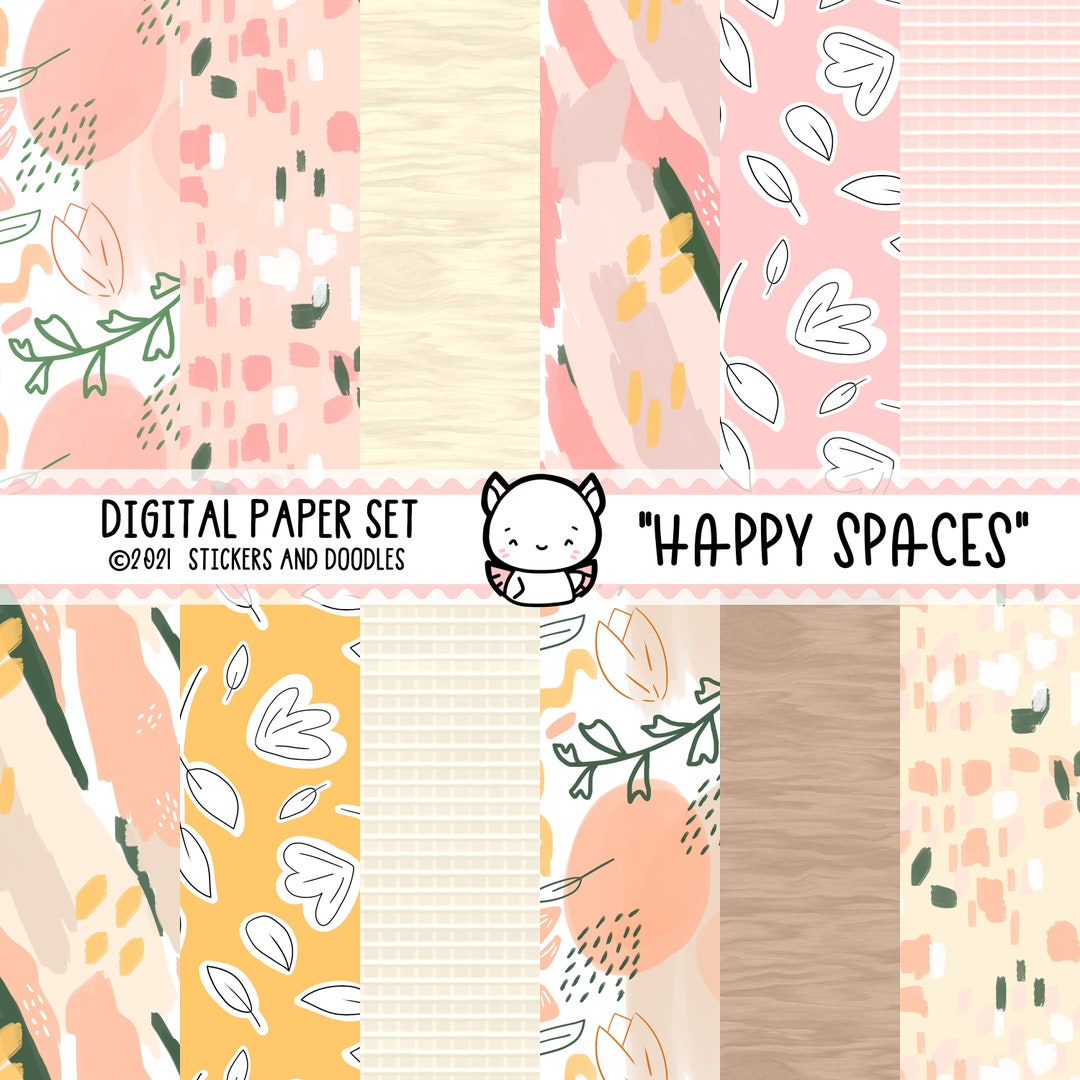 Happy Spaces Digital Paper Set, Hand Drawn Illustration, Planner ...