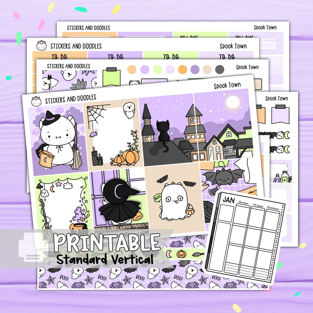 Printable: Spook Town Standard Vertical Weekly Page Planner Sticker ...