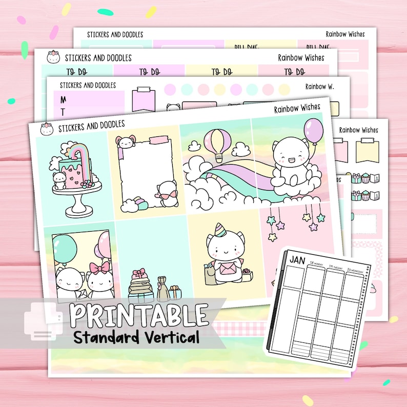 Printable: Rainbow Wishes Standard Vertical Weekly Page - Etsy