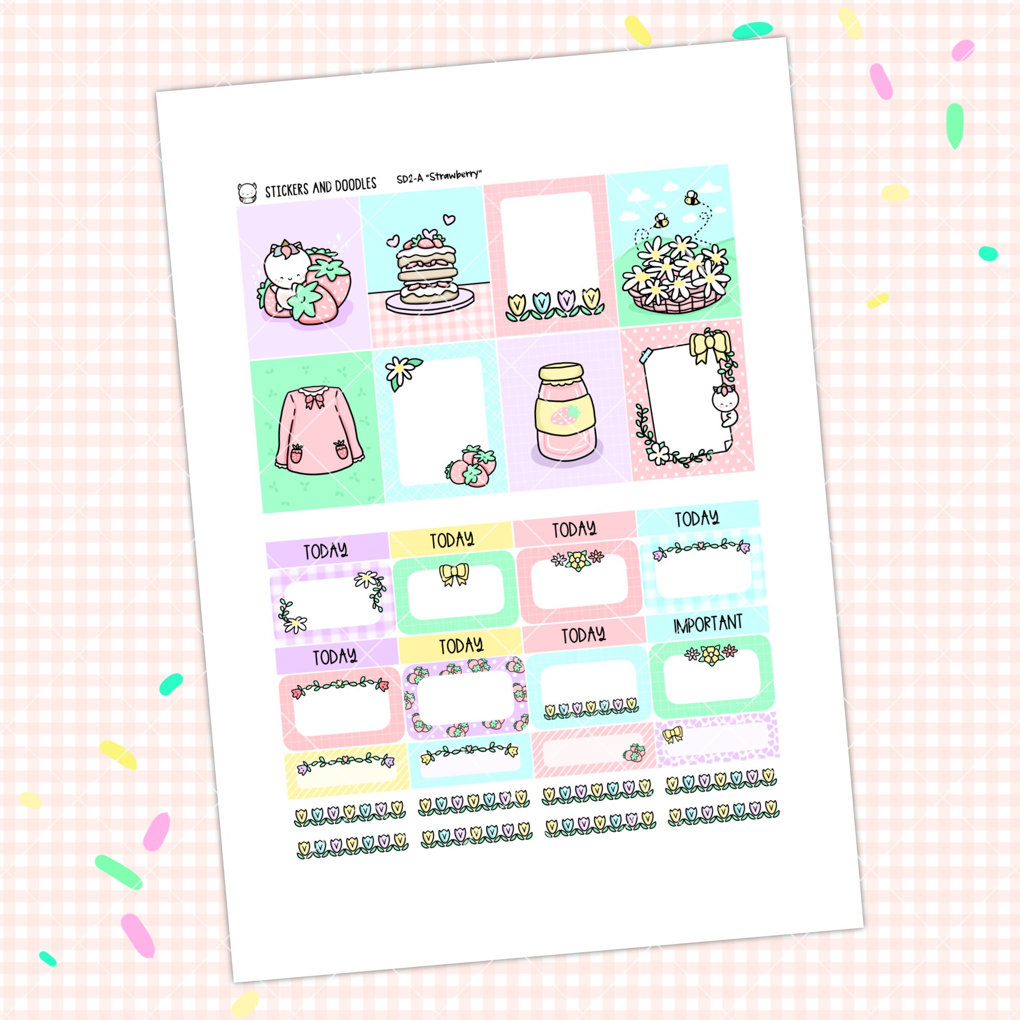 Printable Stickers: Strawberry Vertical Planner Sticker Kit - Etsy