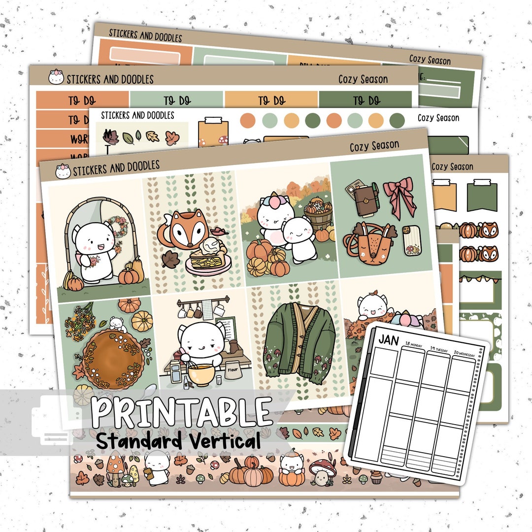 Printable: Cozy Season Standard Vertical Weekly Page Planner Sticker ...