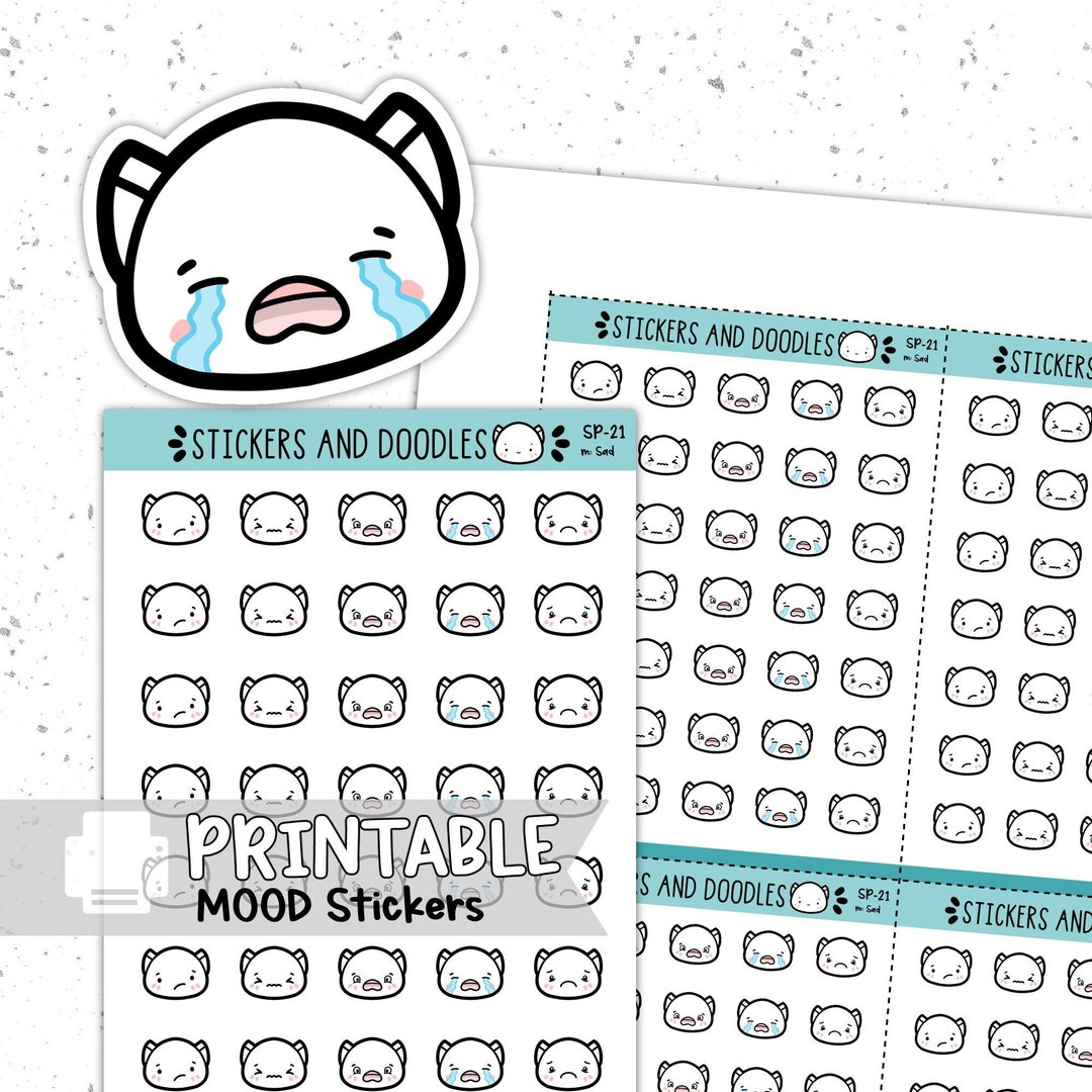 Printable Stickers: Sad Mood Emote Doodles Deco Plannerstickers Digital ...