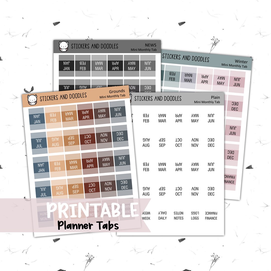 Monthly Tabs - Classic Font Style Printable Planner Stickers, for ...