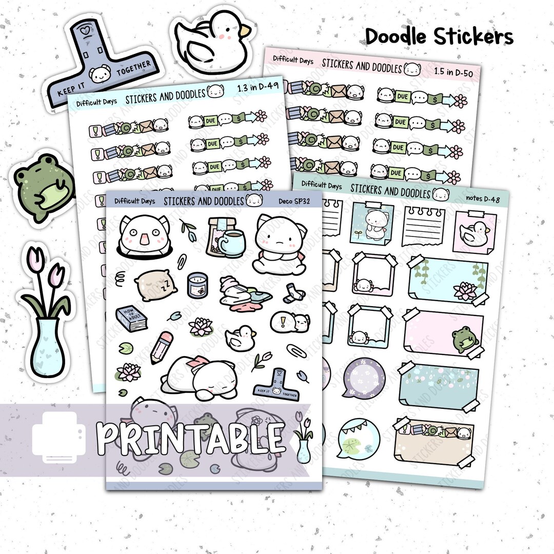 Printable Stickers: "difficult Days" Doodles Planner Sticker Digital ...
