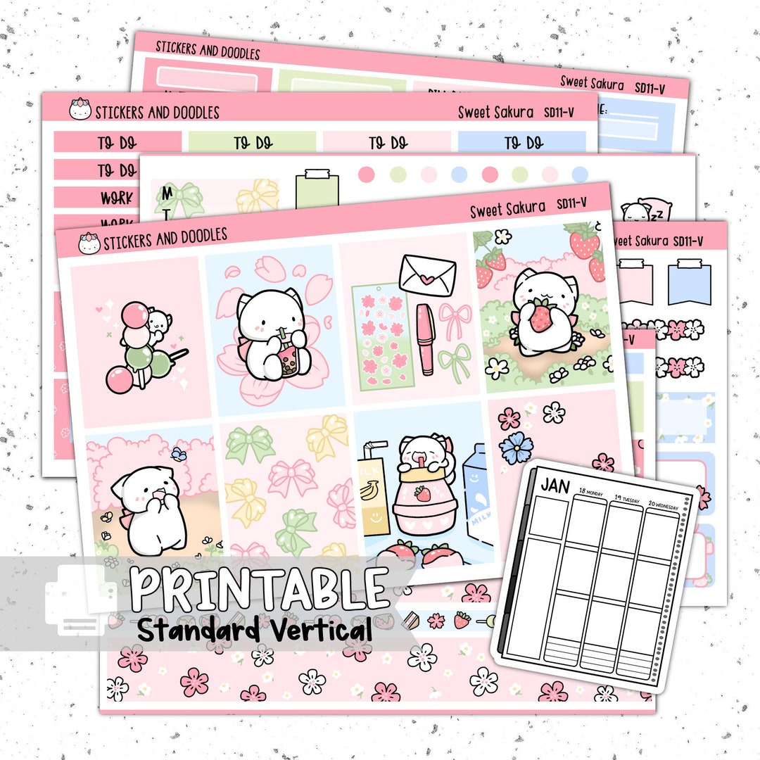 Printable: Standard Vertical "sweet Sakura" Weekly Page Planner Sticker ...