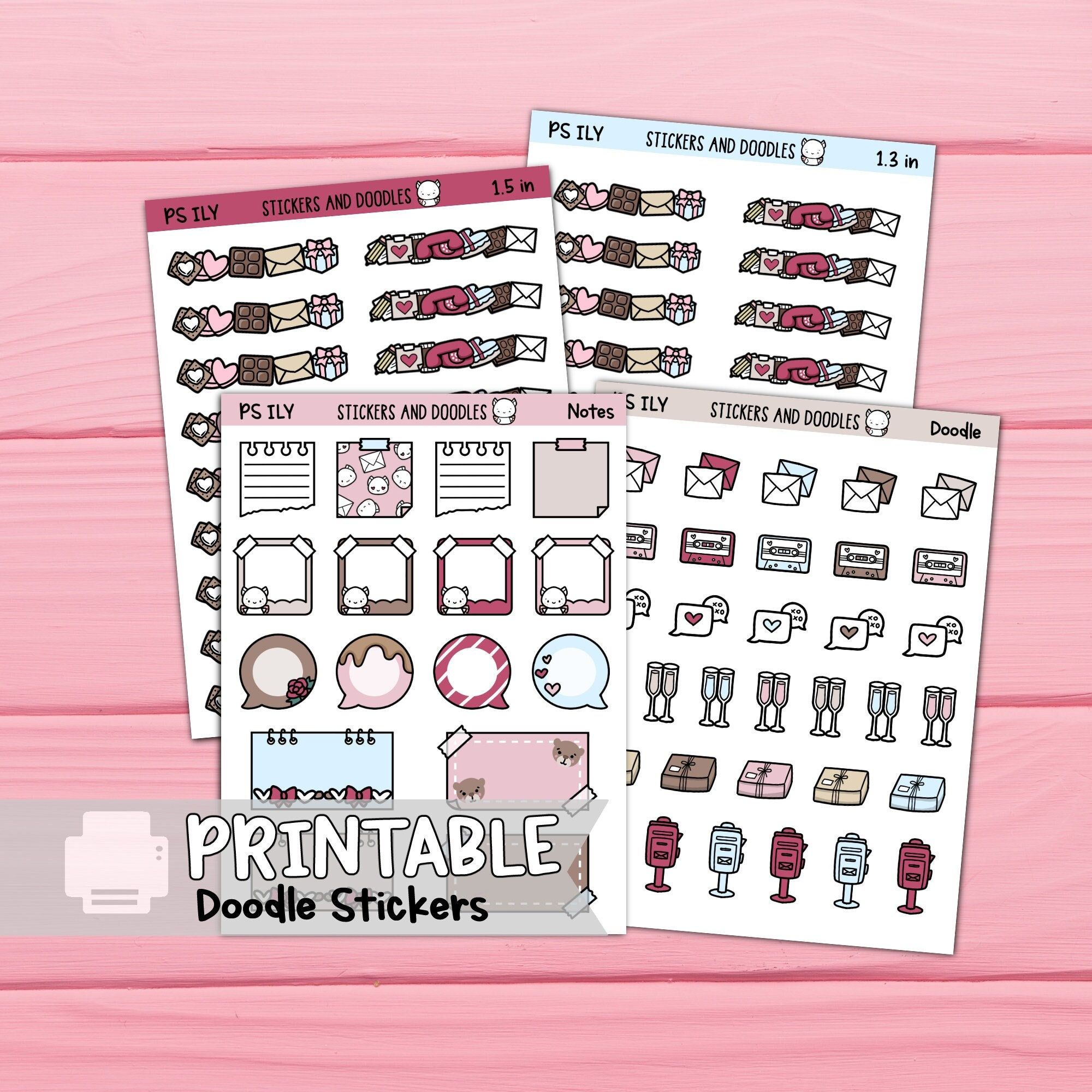 Printable Stickers: PS I Love You Doodles Planner Sticker - Etsy