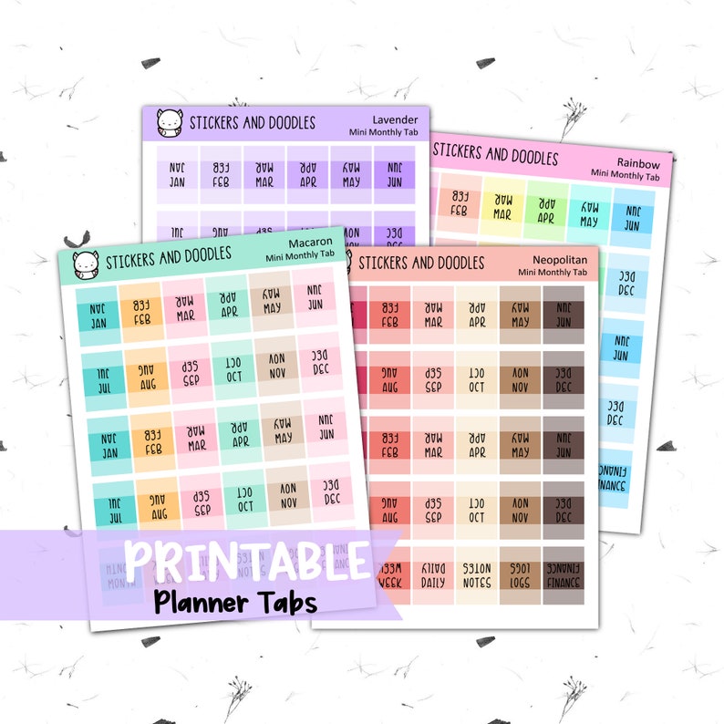 Monthly Tabs Smile Font Style Printable Planner Stickers - Etsy