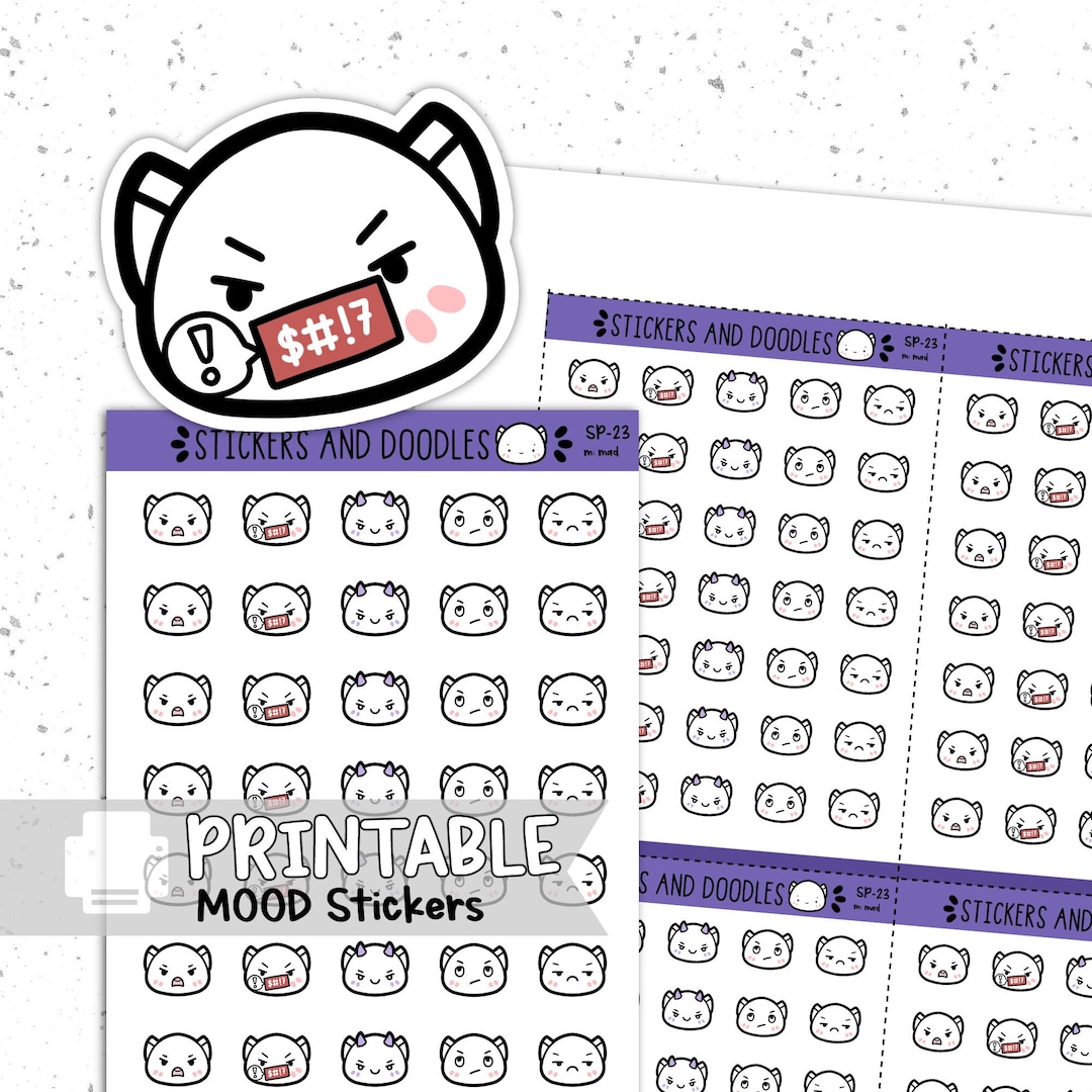 Printable Stickers: Mad Mood Emote Doodles Deco Plannerstickers Digital ...