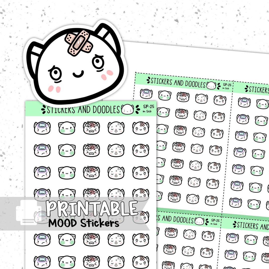 Printable Stickers: Sick Mood Emote Doodles Deco Plannerstickers ...